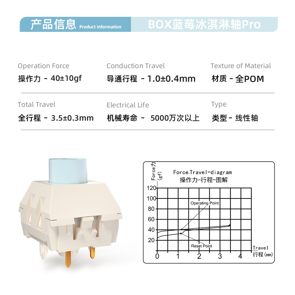 凯华kailh BOX蓝莓冰淇淋轴PRO cream线性快银全POM机械键盘轴体_虎窝淘