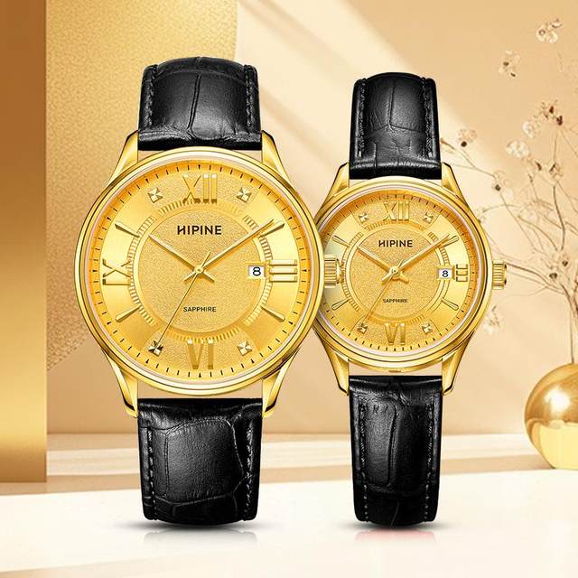 Golden Watch New Couple Watch Men's Business quartz watch retro Roman ...