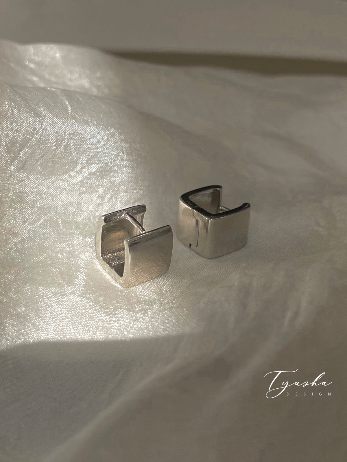 Tyusha质感小方糖925纯银镀白金耳钉ins简约高级感冷淡风耳环耳扣_虎窝淘