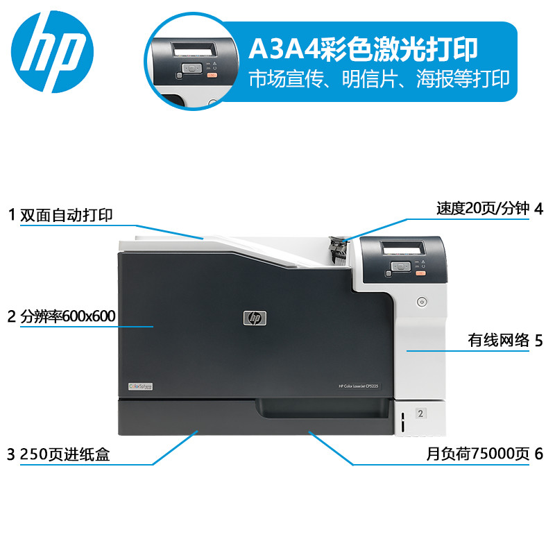 hp惠普cp5225dn彩色激光打印机A3幅面自动双面高速商用有线网络_虎窝淘