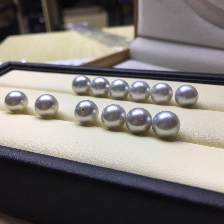 DIY海水珍珠颗粒 akoya 8-9mm海水珍珠真多麻灰色微瑕颗粒珠_虎窝淘