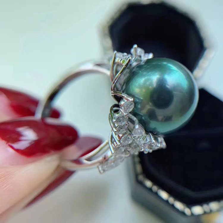 DIY珍珠配件 S925纯银珍珠戒指空托时尚款指环托配9-11mm圆扁珠_虎窝淘