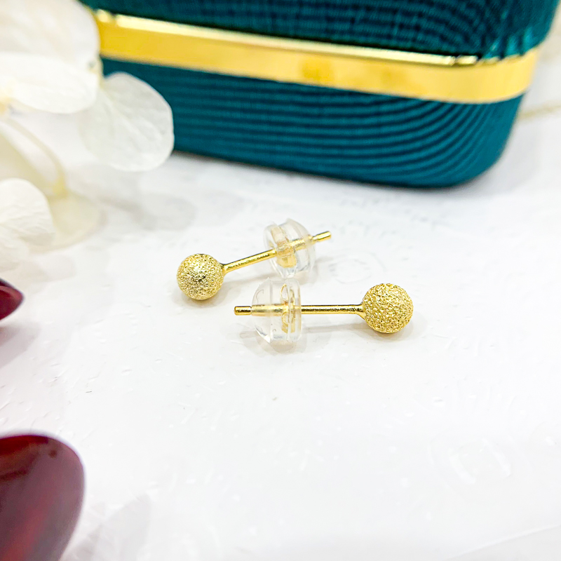 DIY珍珠小配件 S925纯银耳钉磨砂款金色银饰4mm球钉耳针耳环_虎窝淘