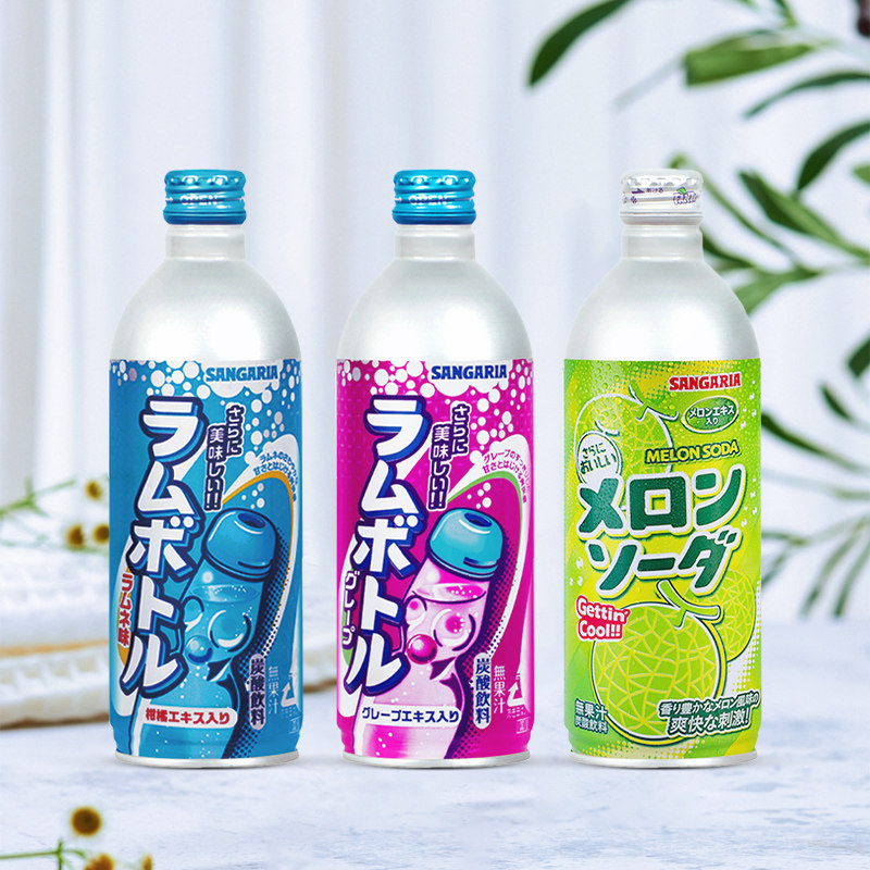 日本进口SANGARIA三佳丽波子汽水3口味组合铝罐500gX6瓶碳酸饮料_虎窝淘