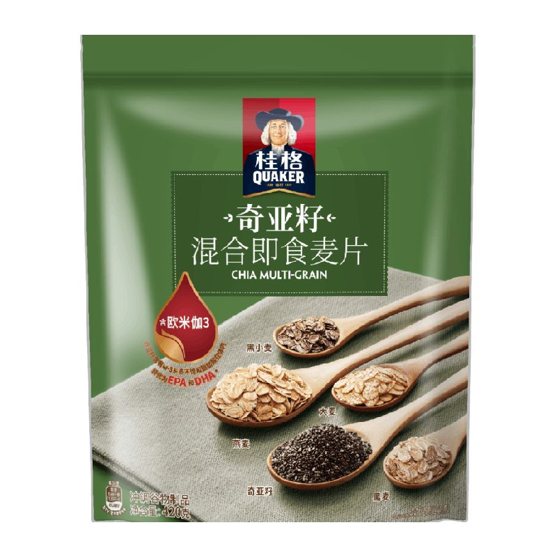 QUAKER/桂格即食奇亚籽混合麦片420g*1袋早餐冲饮免煮无添加蔗糖_虎窝淘