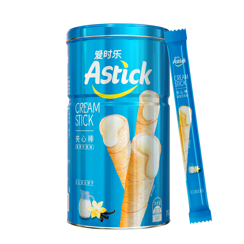 Astick/爱时乐儿童零食香草夹心棒330g*1罐囤货小零食蛋卷饼干_虎窝淘