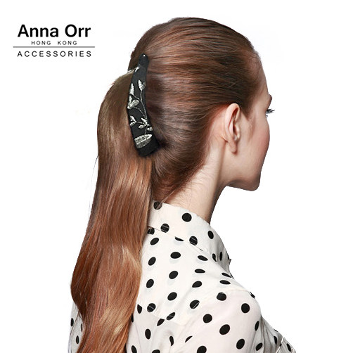 Anna Orr品牌发饰高级感刺绣银丝花枝香蕉夹竖夹马尾发夹简约大方_虎窝淘