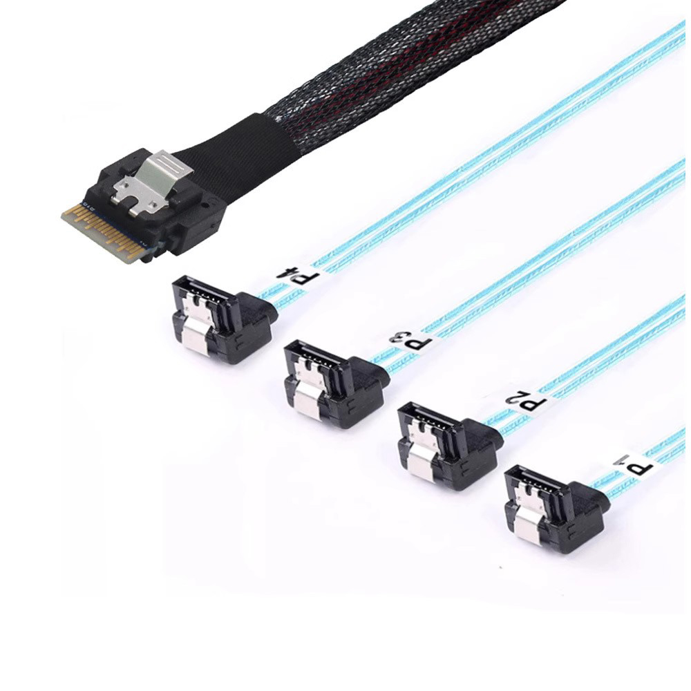 PCIE Slimline SAS 4.0 38pin SFF-8654 4i转4 SATA母90度线束_虎窝淘
