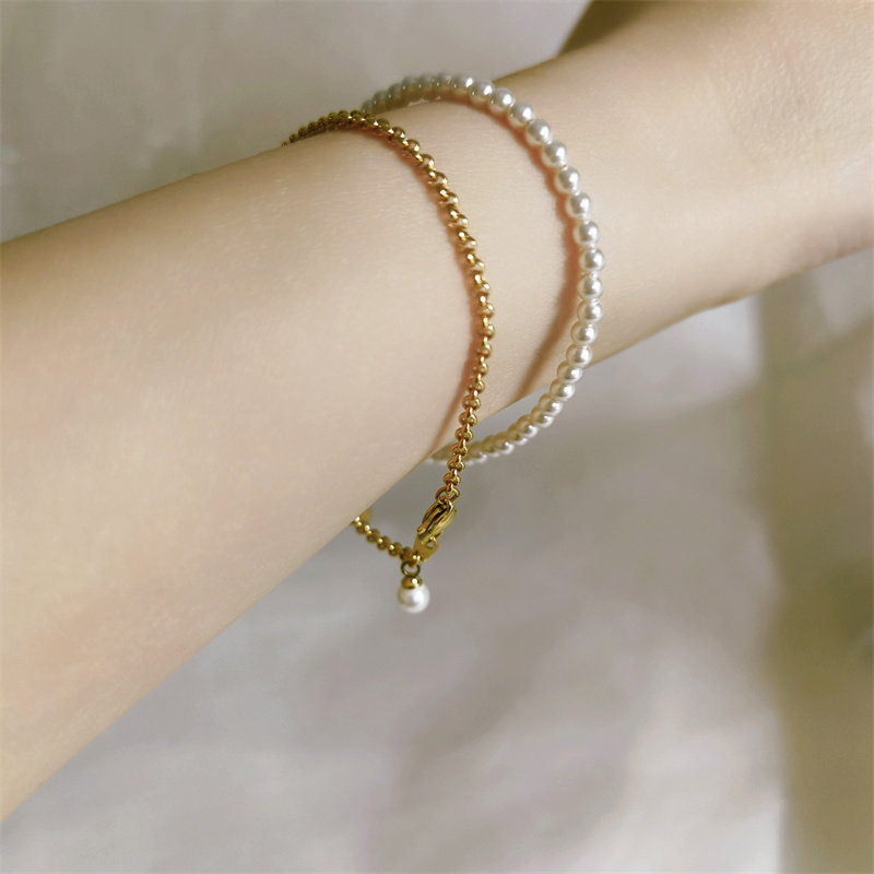 RUKL新款不掉色小众设计一眼爱镀18K金珍珠链手链女感送闺蜜朋友_虎窝淘