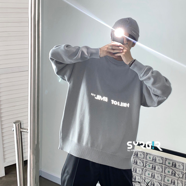 40% off HELIOT EMIL Light gray 3M reflective thread logo loose sweater ...