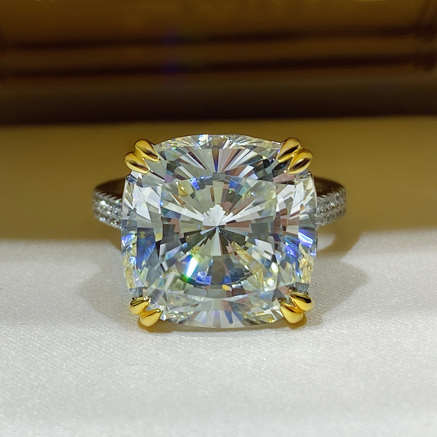 浅粉3EX切工14克拉戒指女进口高碳钻S925纯银戒粉钻欧美夸张J028_虎窝淘