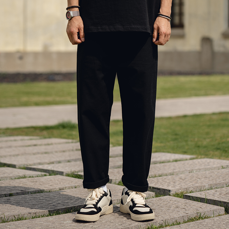 bdct日系潮牌九分裤男士宽松裤子纯色工装直筒休闲裤秋季黑色长裤_虎窝淘