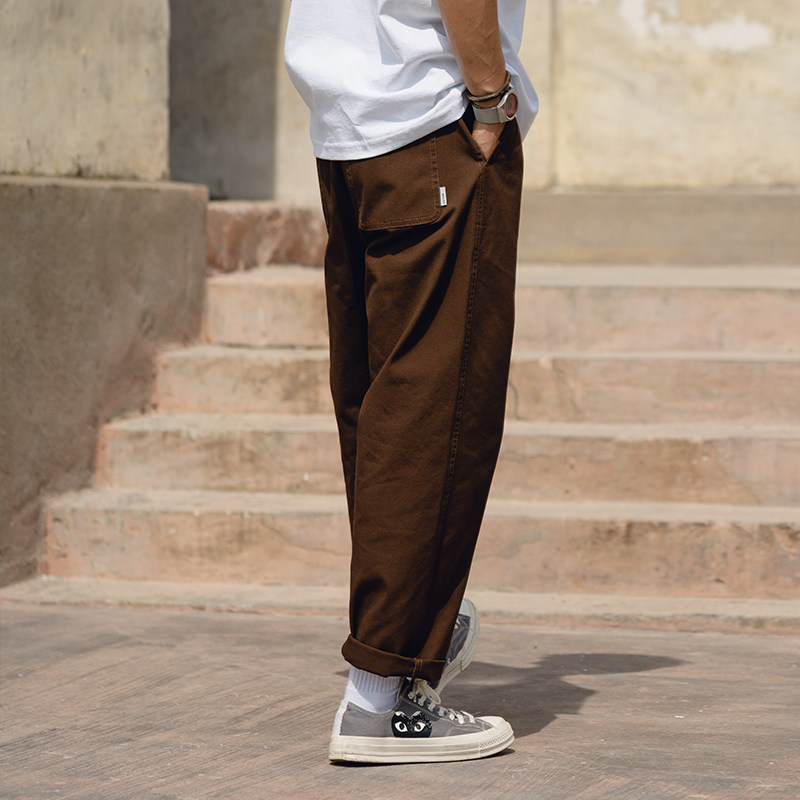 bdct日系潮牌九分裤男士宽松裤子纯色工装直筒休闲裤秋季黑色长裤_虎窝淘