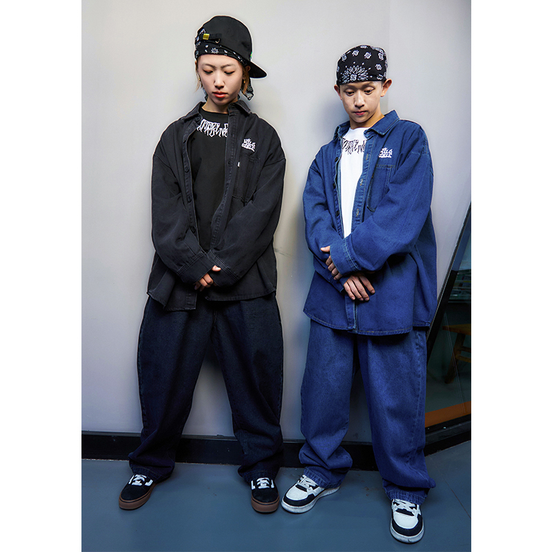 FunkyStyle嘻哈BBOY街舞oldschool宽松嘻哈hiphop牛仔衣牛仔裤子_虎窝淘