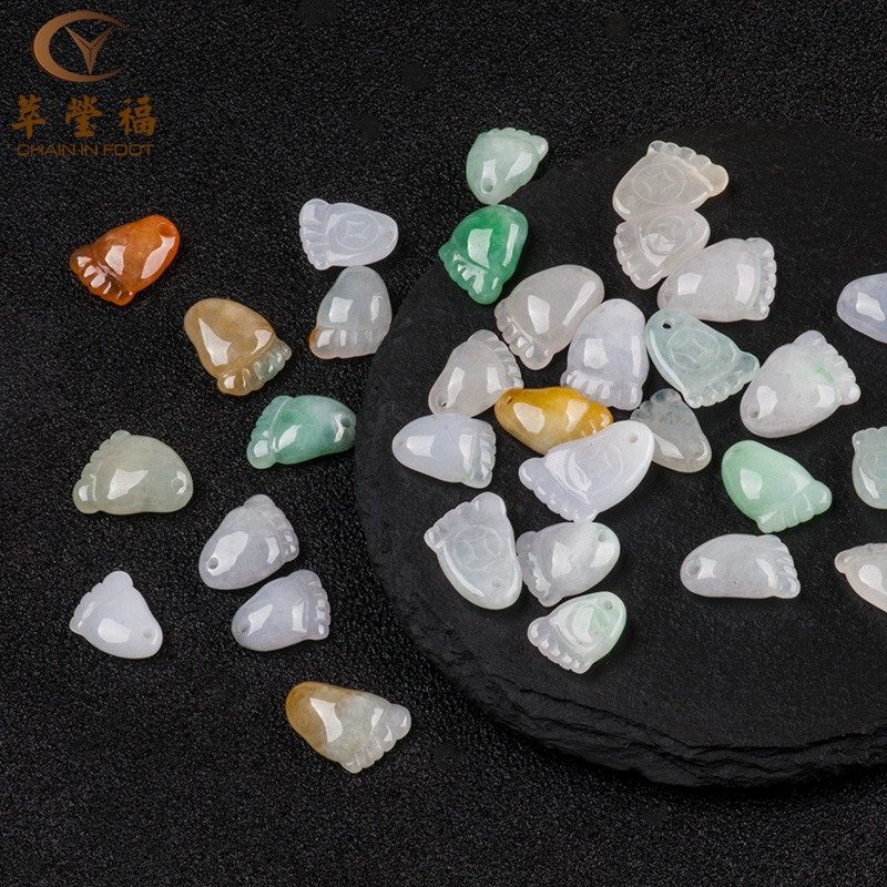 天然缅甸A货翡翠冰种佛脚吊坠diy手链脚链玉石饰品小配件B040_虎窝淘