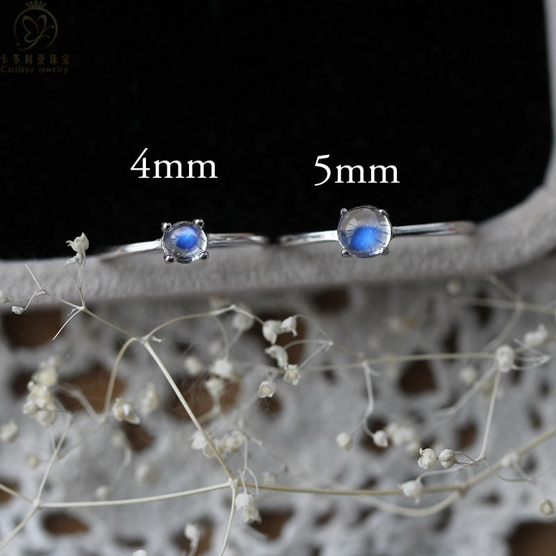 天然斯里兰卡月光石戒指强光戒指四爪s925纯银戒指镀K金女款_虎窝淘