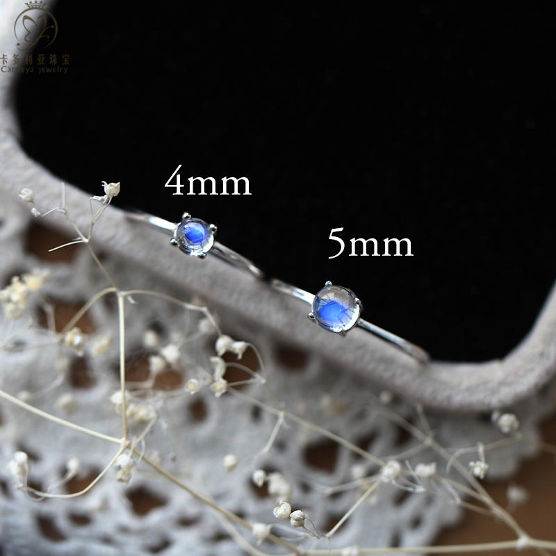天然斯里兰卡月光石戒指强光戒指四爪s925纯银戒指镀K金女款_虎窝淘