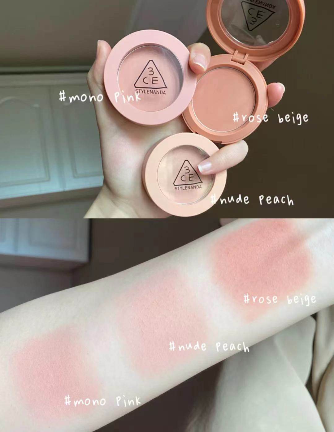 现货韩国3ce单色腮红蜜桃杏色mono pink/nude peach/rosebeige_虎窝淘