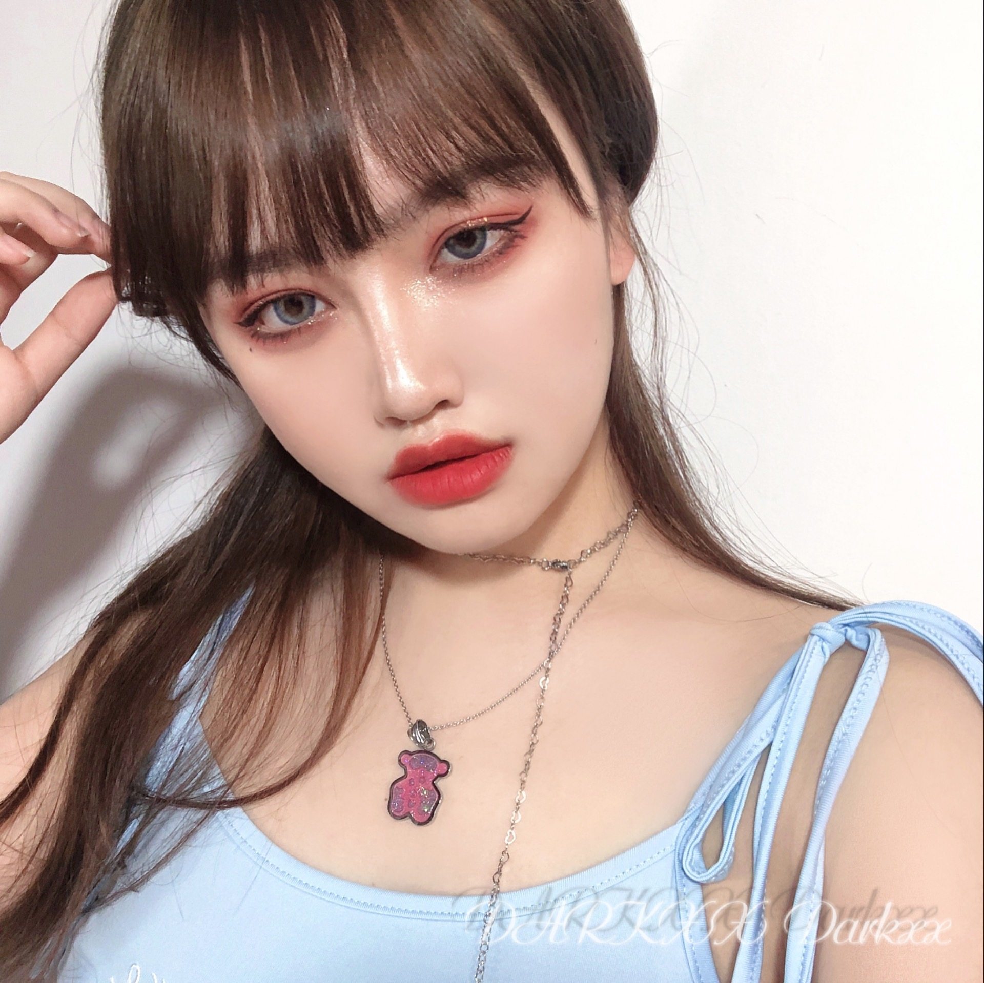 软糖熊/魔幻俏皮少女粉色珠光小熊项链镂空桃心颈圈不褪色DARKXX_虎窝淘