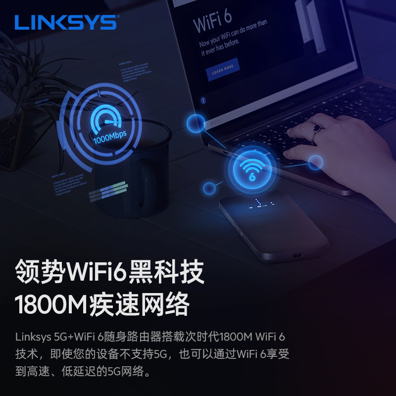 LINKSYS领势 FGHSAX1800 5G随身热点移动WiFi6移动插卡路由器无线上网卡 5g-mhs支持WiFi6移动联通电信_虎窝淘