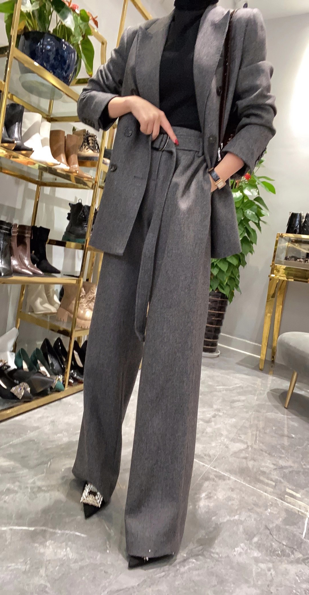 ZIZM套装秋冬2023新款时尚羊毛呢西装外套阔腿裤职业装气质两件套_虎窝淘