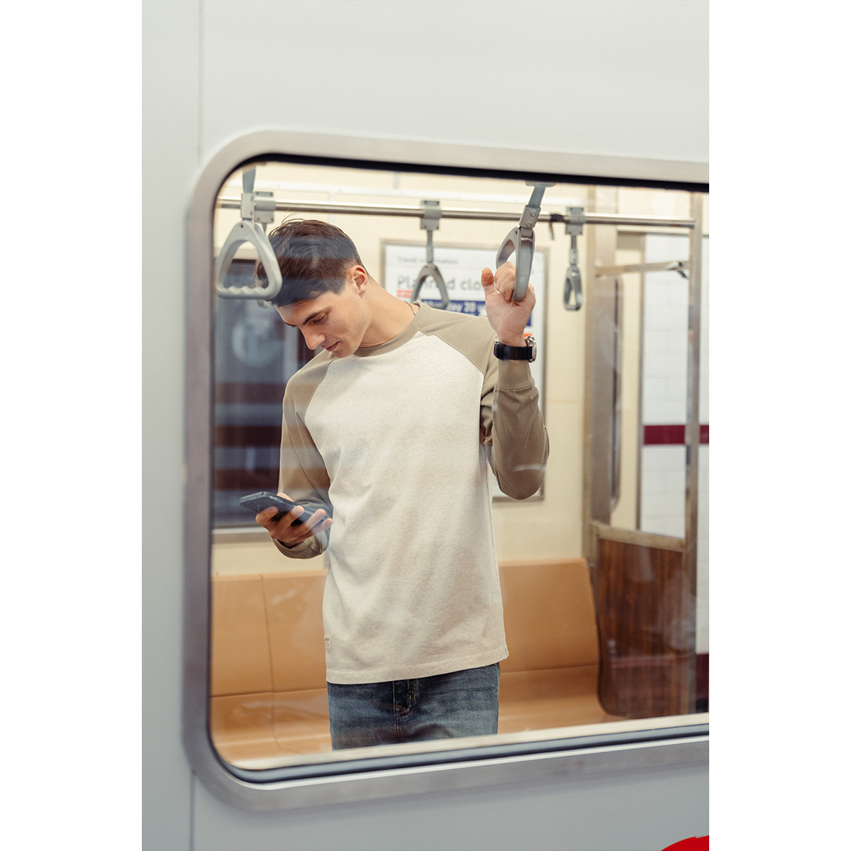 Simwood简木男装【宽松版型】新品280g重磅插肩袖圆领拼色长袖T恤_虎窝淘