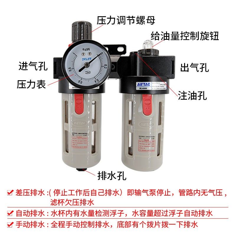 亚德客气源处理器气动二联件AFC2000 BFC4000 3000气压油水分离器_虎窝淘