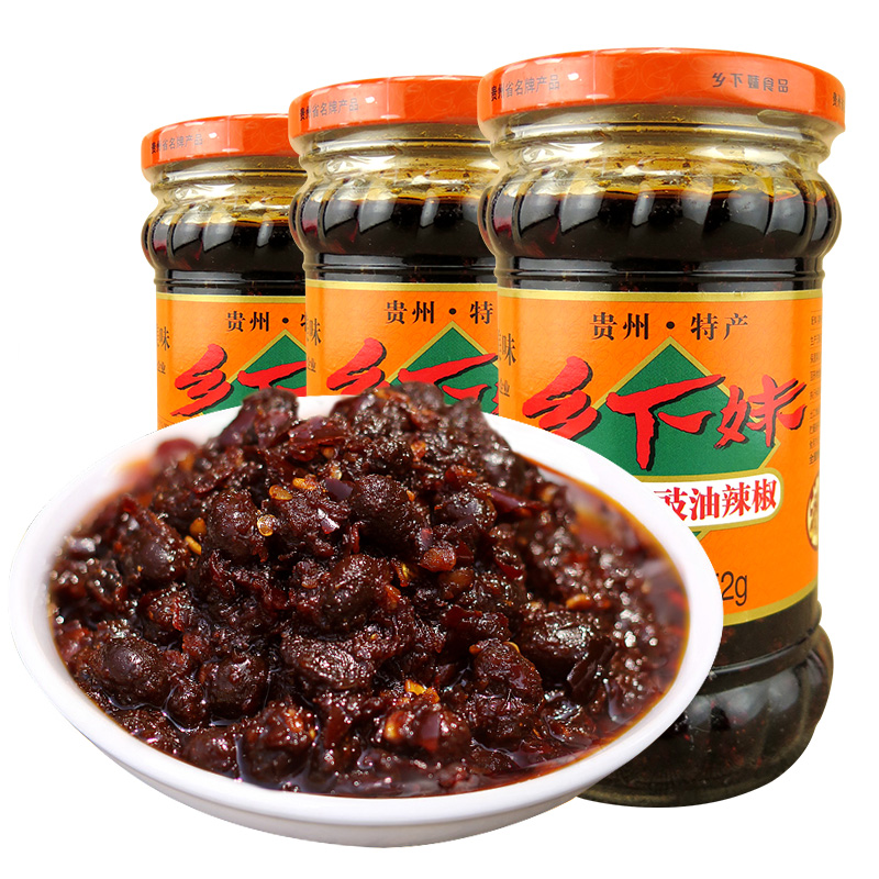 贵州特产乡下妹风味豆豉油辣椒酱252g*3瓶红油拌面调配味配料辣椒_虎窝淘