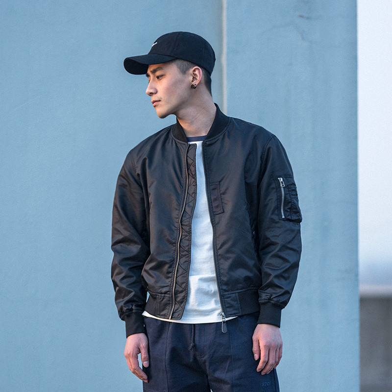 BDCT欧美飞行员夹克男空军ma1春秋纯色休闲立领棒球服上衣外套潮_虎窝淘