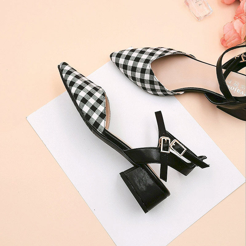 2023经典升级小码拼色尖头中跟凉鞋313233新款韩版中空文艺单鞋女_虎窝淘