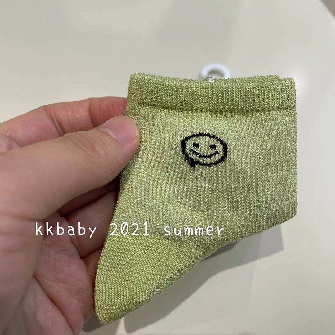 kkbaby韩版童装21春夏男女童纯棉舒适休网红款糖果色笑脸短筒袜子_虎窝淘