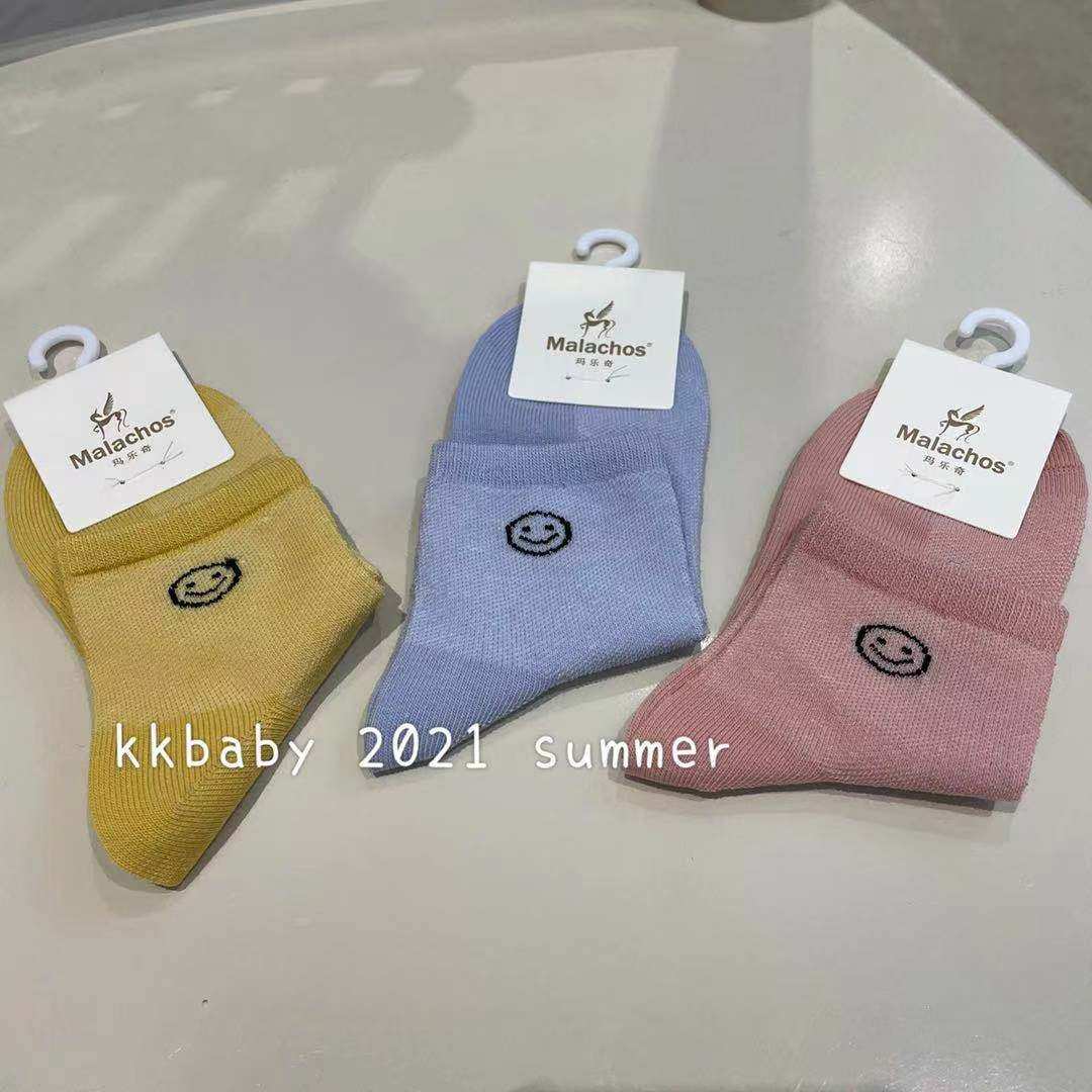 kkbaby韩版童装21春夏男女童纯棉舒适休网红款糖果色笑脸短筒袜子_虎窝淘