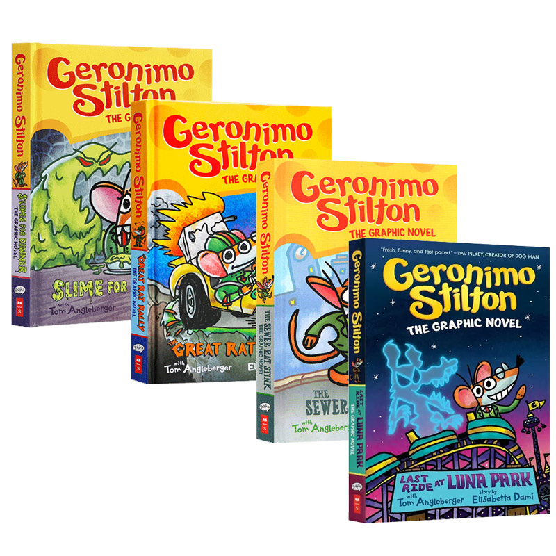 英文原版老鼠记者漫画版4册 Geronimo Stilton Graphic Novel:Slime for Dinner/The sewer ...