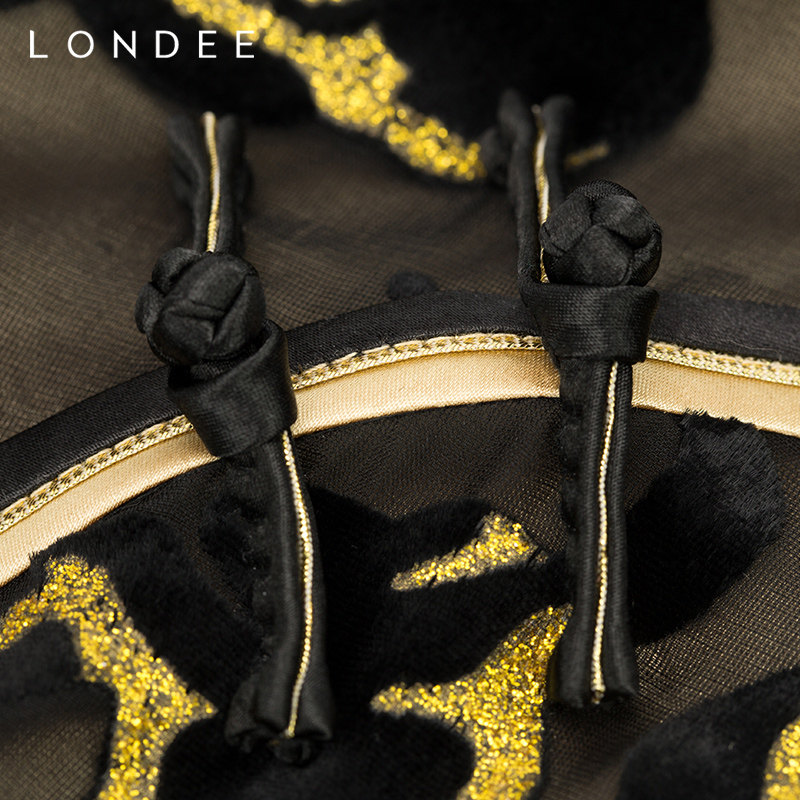 Londee/龙笛新款春夏锦缎桑蚕丝烫金旗袍式上衣9S27251_虎窝淘