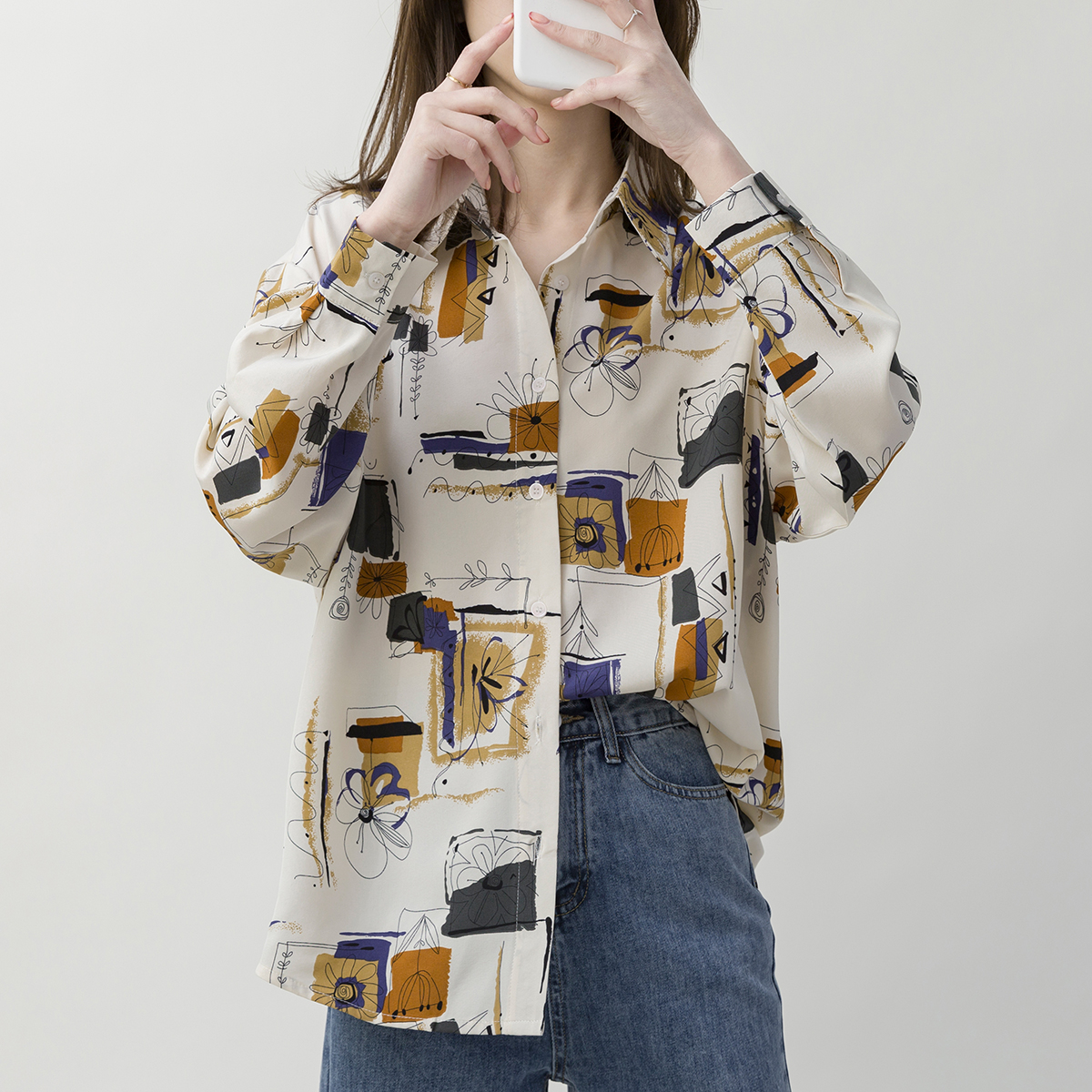 复古港风花衬衫2021春季新款宽松百搭外穿设计感小众印花上衣女_虎窝淘