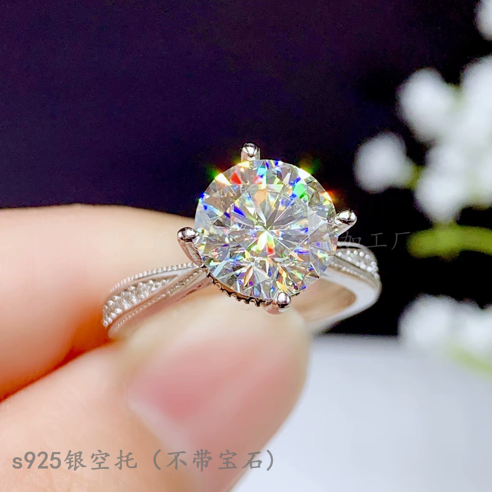 s925纯银圆5 6.5 8 9mm戒指空托镶钳晶石莫桑钻50分 1 2 3克拉_虎窝淘