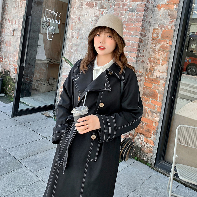 Vaee大码女装秋季新款韩版显瘦明线大衣女胖mm宽松加肥中长款外套_虎窝淘