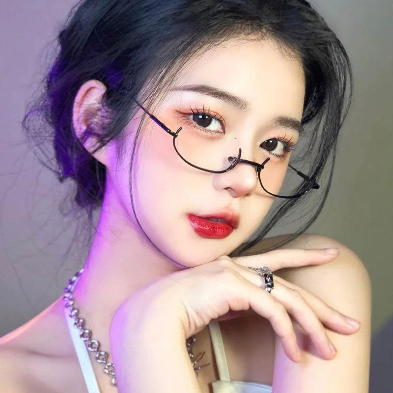 ins网红下半框眼镜女日系二次元御姐半截cos无镜片凹造型软妹个性_虎窝淘