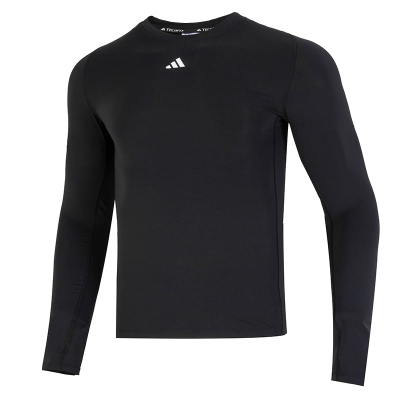 Adidas阿迪达斯长袖男装2023冬季新款黑色紧身跑步运动T恤HK2336_虎窝淘