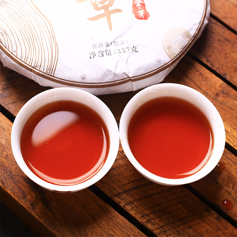 普洱茶熟茶饼357g/饼班章金芽云南七子饼茶叶特产熟普响赞茶叶_虎窝淘