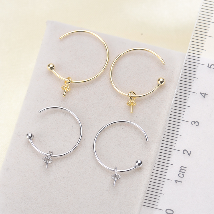 DIY配件 S925纯银K金同款圆环款耳钩耳环空托天然珍珠耳饰银托女_虎窝淘