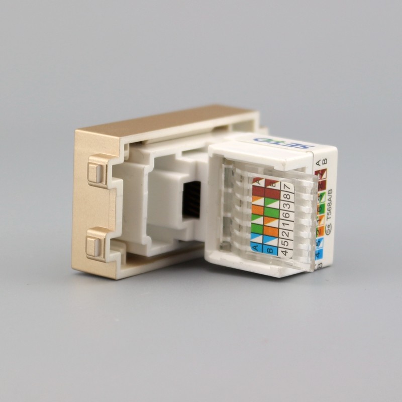 128型香槟金免打网络模块信息插座模块RJ45电脑插座网线面板模块_虎窝淘