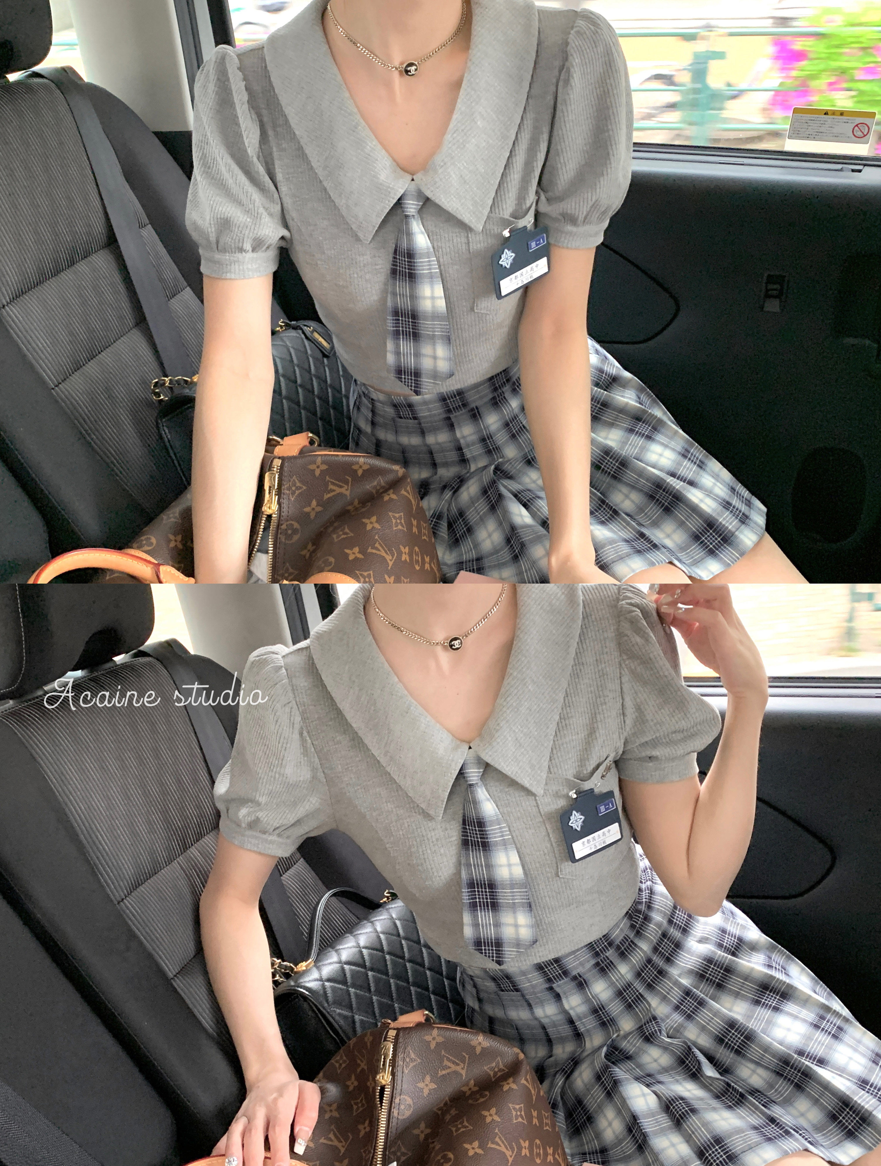 Acaine阿彩呢元音少女/今年流行时尚套装减龄感学院风上衣短裙_虎窝淘