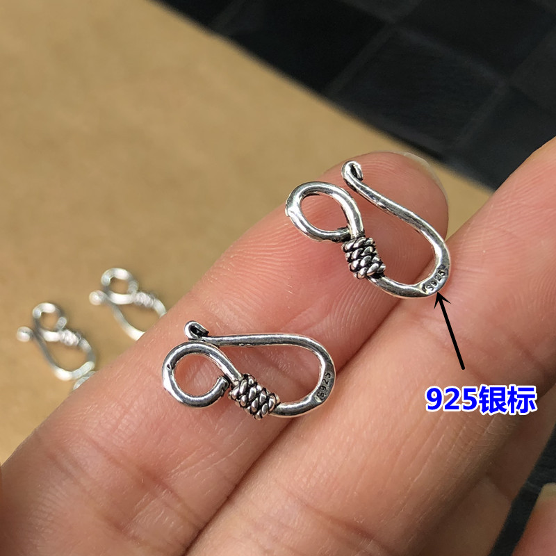 S925纯银两面开口八字扣复古泰银连接扣做手链项链压襟扣DIY配件_虎窝淘