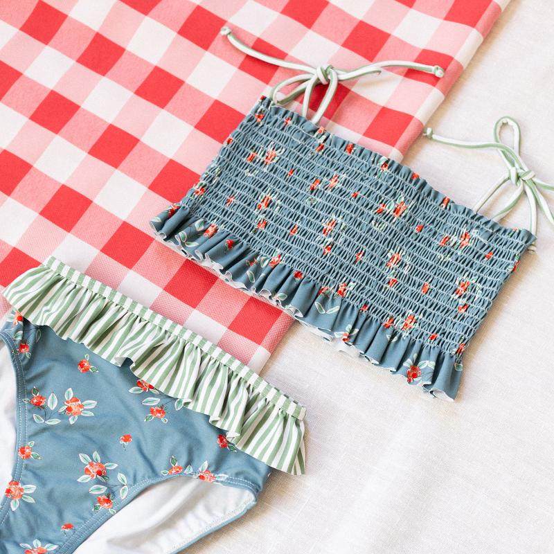 5Z现货 Birinit Petit女童小清新吊带比基尼沙滩泳衣套装_虎窝淘