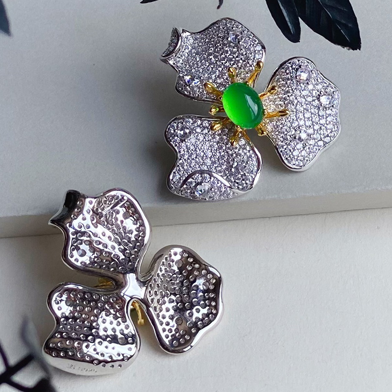 VISING珠宝巴西冰种绿玉髓玛瑙花开富贵耳坠气质媲美翡翠S925银_虎窝淘