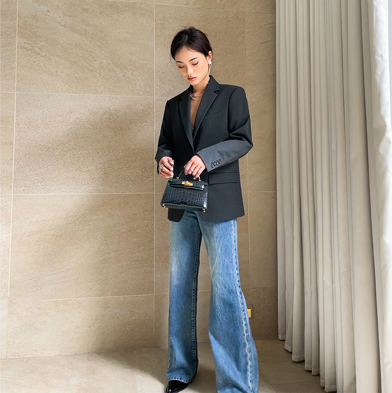 LEIYU宽松直筒牛仔裤女2022春新款高腰阔腿裤欧美ins休闲拖地长裤_虎窝淘