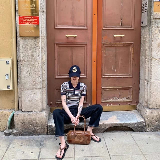 KERNEL COSMOS Ice Shaking Black Currant American retro striped polo ...