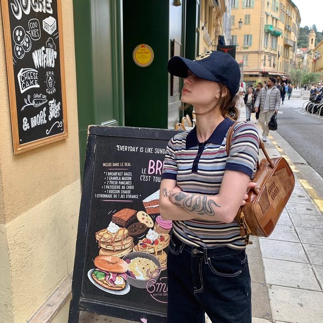 KERNEL COSMOS Ice Shaking Black Currant American retro striped polo ...