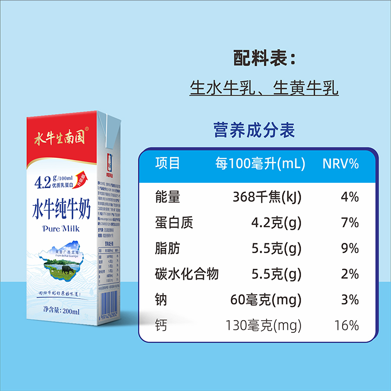 水牛生南国水牛纯奶200mL*10盒装南国乳业4.0g乳高蛋白营养高钙奶_虎窝淘